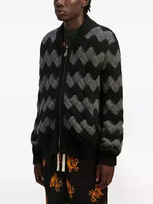 Palm Angels Zig-zag Knit Bomber Jacket