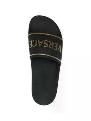 Versace Logo-embossed Slides - Black