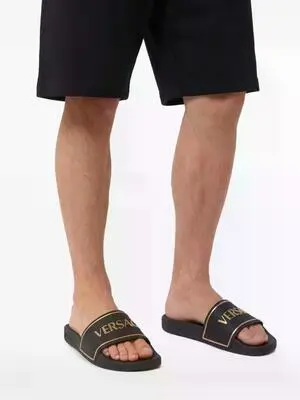 Versace Rubber Slides With Embossed Logo - Black