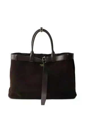Prada Buckled Suede Tote - Brown