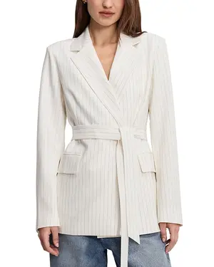 Good American Belted Pinstripe Blazer