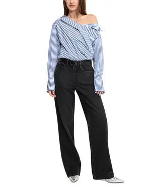 Good American Off-shoulder Striped Bodysuit - Indigo Stripe