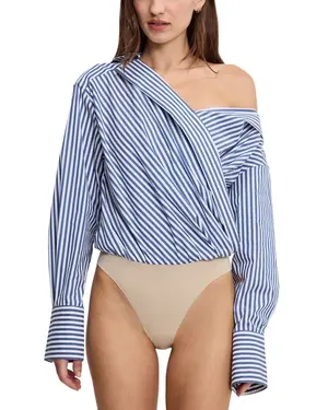 Good American Off-shoulder Striped Bodysuit - Indigo Stripe