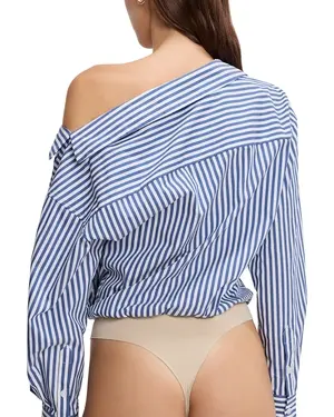 Good American Off-shoulder Striped Bodysuit - Indigo Stripe
