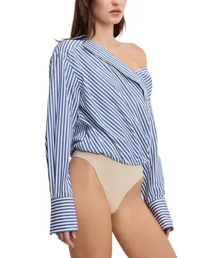 Good American Off-shoulder Striped Bodysuit - Indigo Stripe