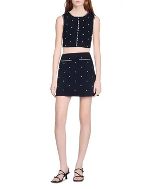 Sandro Rhinestone Embroidered Skirt