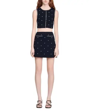 Sandro Rhinestone Embroidered Skirt
