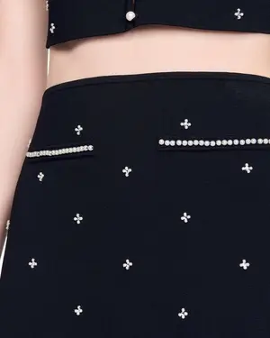 Sandro Rhinestone Embroidered Skirt