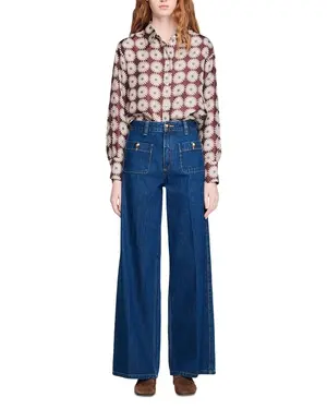 Sandro Straight Patch Pocket Jeans - Deep Blue