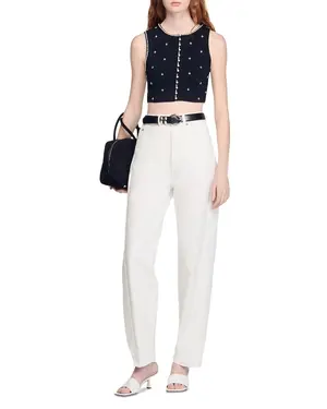 Sandro Embellished Embroidered Crop Top