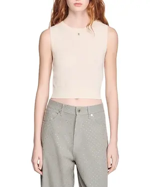 Sandro Sleeveless Cropped Top - Ecru