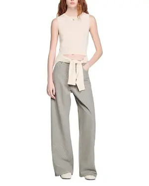 Sandro Sleeveless Cropped Top - Ecru
