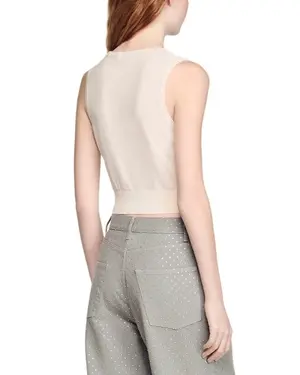 Sandro Sleeveless Cropped Top - Ecru