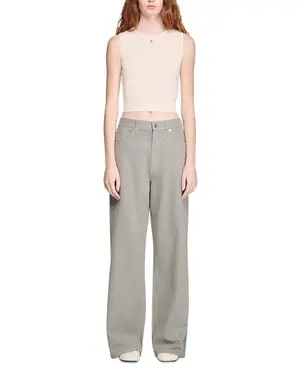 Sandro Sleeveless Cropped Top - Ecru
