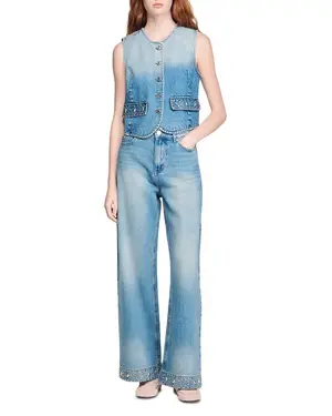 Sandro Rhinestone Straight Jeans