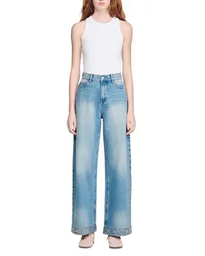 Sandro Rhinestone Straight Jeans