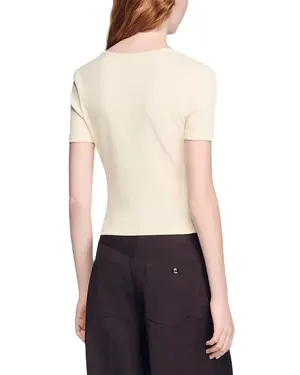 Sandro Embellished Cropped Tee - Ecru