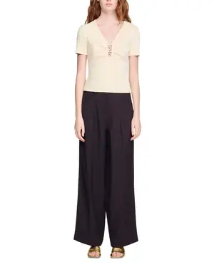 Sandro Embellished Cropped Tee - Ecru