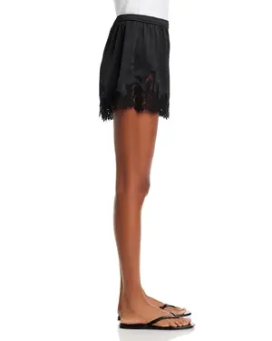 Aqua Lace Trim Satin Shorts - Black
