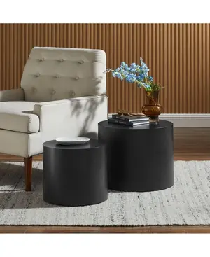 MODWAY Amani Round Nesting Coffee Tables, Set Of 2 - Black