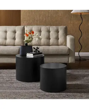 MODWAY Amani Round Nesting Coffee Tables, Set Of 2 - Black