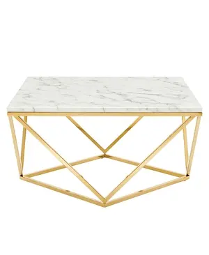 MODWAY Vertex Gold Metal Stainless Steel Coffee Table - Gold White