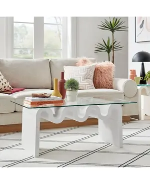 MODWAY Ondine Glass Top Coffee Table - White