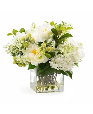 DOMANI HOME Hydrangea And Berry Square Glass Pot - White