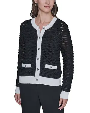 Karl Lagerfeld Paris Textured Cardigan - Black/ Soft White