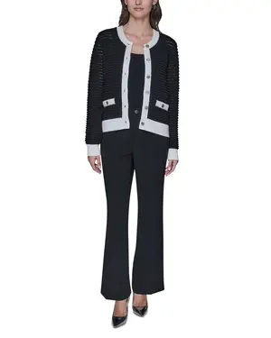 Karl Lagerfeld Paris Textured Cardigan - Black/ Soft White