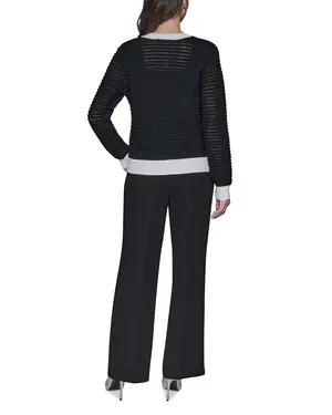 Karl Lagerfeld Paris Textured Cardigan - Black/ Soft White