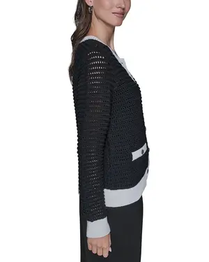 Karl Lagerfeld Paris Textured Cardigan - Black/ Soft White