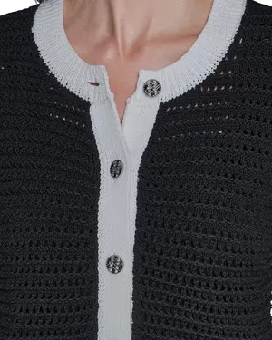 Karl Lagerfeld Paris Textured Cardigan - Black/ Soft White
