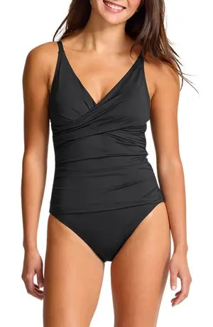 Tommy Bahama Cross Front UPF 50+ One-Piece Swimsuit Black