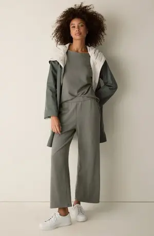 Eileen Fisher Wide Leg Organic Cotton Terry Pants - Bayleaf
