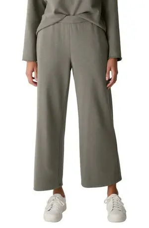 Eileen Fisher Wide Leg Organic Cotton Terry Pants - Bayleaf