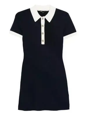 Maje Rib Knit Polo Mini Dress With Contrasting Collar And Gold-tone Buttons