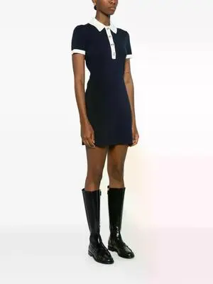 Maje Rib Knit Polo Mini Dress With Contrasting Collar And Gold-tone Buttons