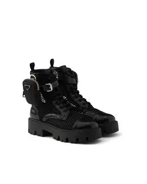 Prada Mesh And Brushed Leather Booties With Pouch