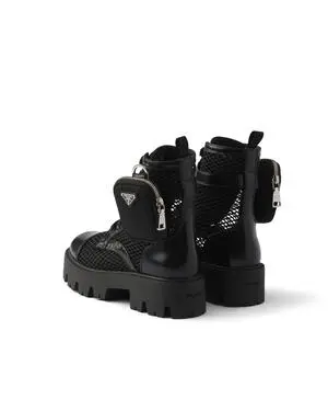 Prada Mesh And Brushed Leather Booties With Pouch