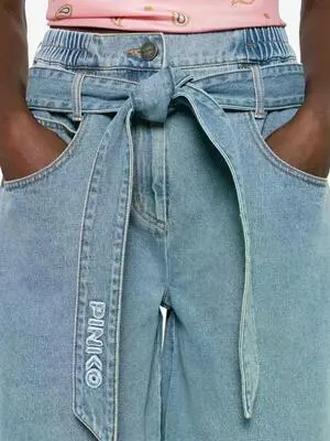 Pinko Wide-leg Denim Bermuda Shorts With Belt
