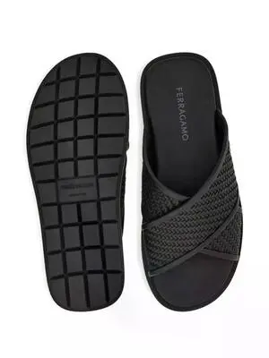 FERRAGAMO Woven Crossover Gancini Sandals - Black