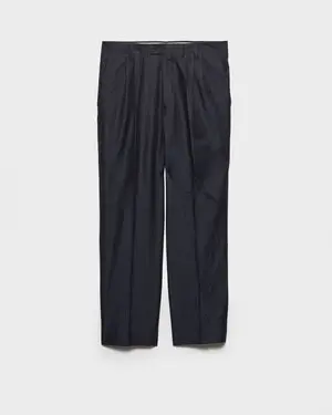 Prada Cotton And Silk Classic Fit Trousers - Navy