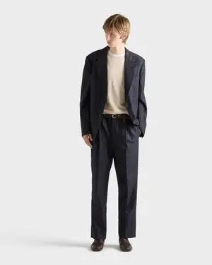 Prada Cotton And Silk Classic Fit Trousers - Navy