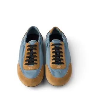 Prada Collapse Re-nylon And Suede Sneakers - Light Blue