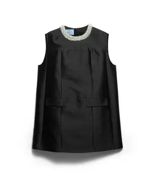 Prada Embroidered Double Shantung Dress - Black