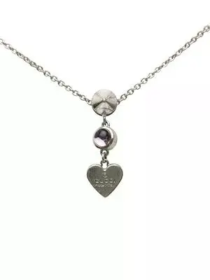 Gucci 2000-2015 Sterling Bejeweled Heart Pendant Necklace - Silver