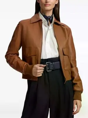 Ralph Lauren Sullivan Leather Bomber Jacket - Brown