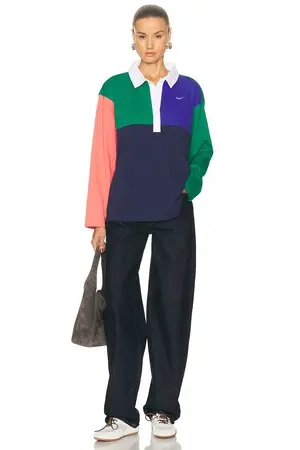 Nike Essential Long Sleeve Polo Top - Malachite, Midnight Navy, Sea Coral, & White