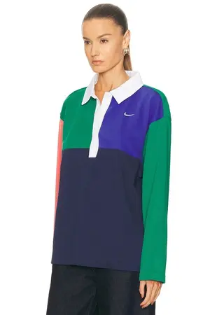Nike Essential Long Sleeve Polo Top - Malachite, Midnight Navy, Sea Coral, & White